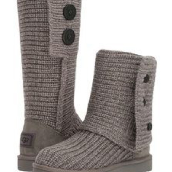 UGG | Shoes | Ugg Crochet Design Grey Buttons Styled Up Or Down Size Long | Poshmark